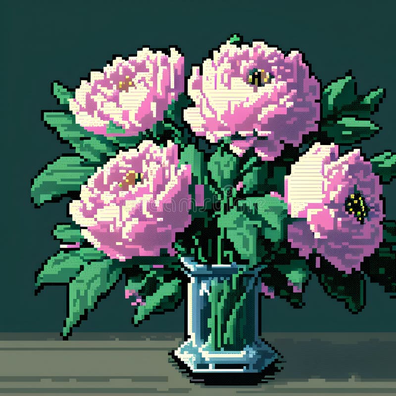 Retro 8 Bit Pixel Art Peonies in a Vase. Stock Illustration ...