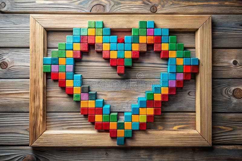 Retro 8Bit Pixel Heart Frame a Vibrant Wooden Pattern for Creative ...