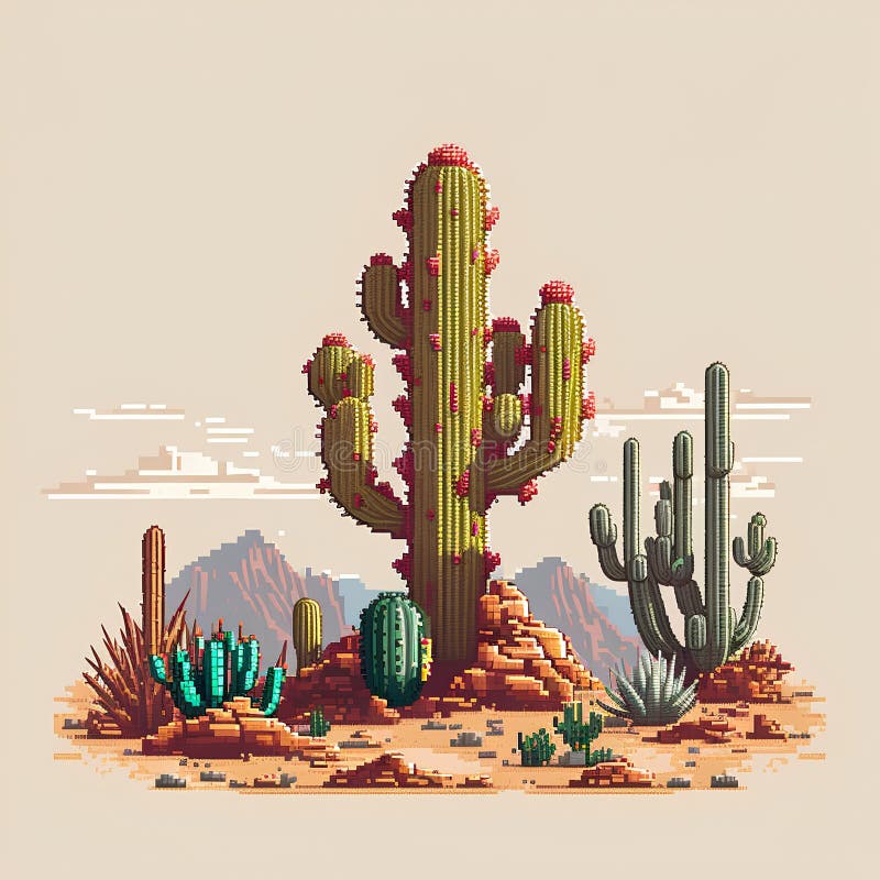 Retro 8 Bit Pixelated Cactus Game. Vector Illustration Stock ...