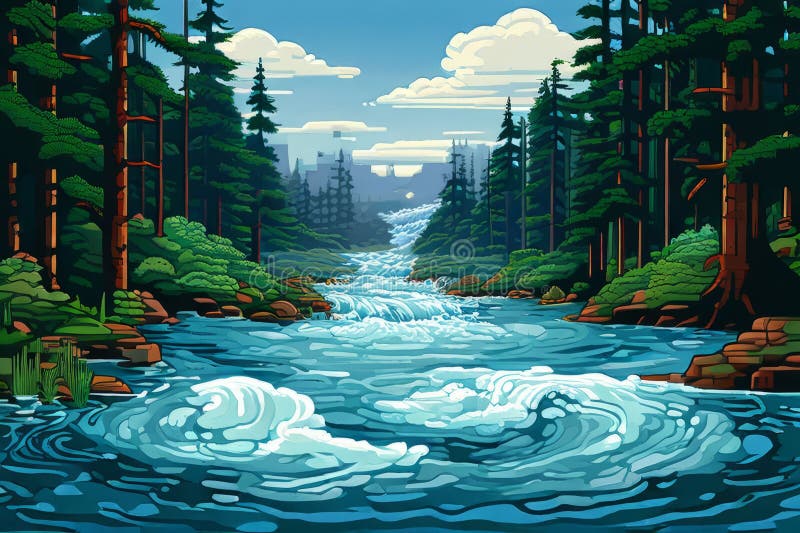 Retro Bit Pixels Blocky Low Resolution Representation of Flowing Stock ...