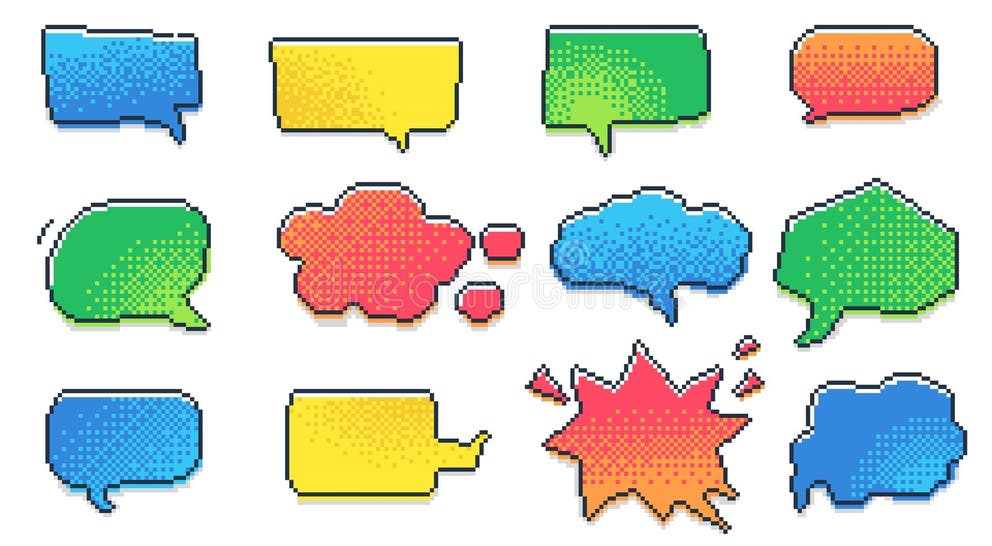 Retro 8-bit Speech Bubble. Cartoon Speech Bubbles Game Comic Message ...