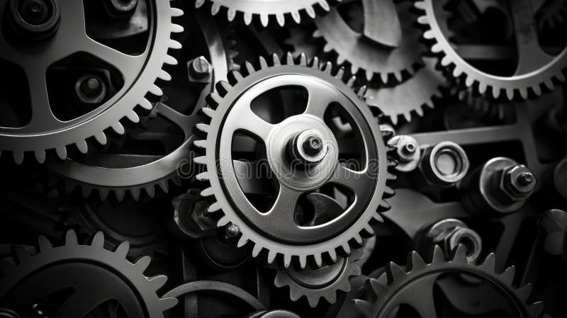 Retro Black and White Background of Industrial Cogs or Gears with ...