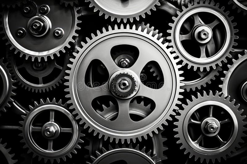 Retro Black and White Background of Industrial Cogs or Gears with ...