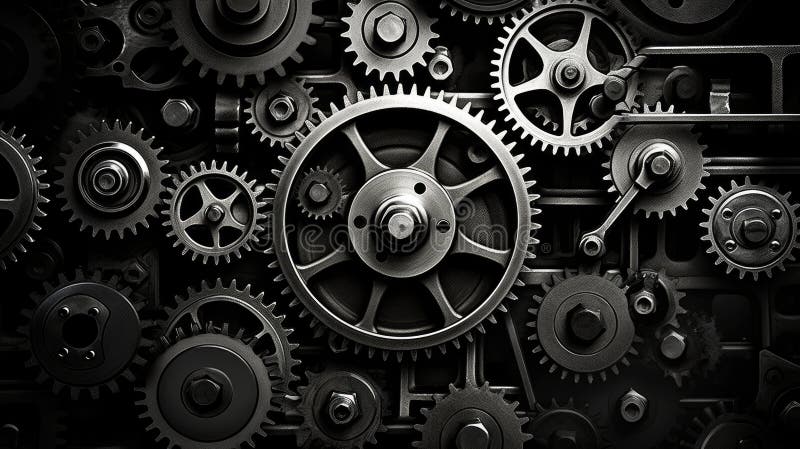 Retro Black and White Background of Industrial Cogs or Gears with ...