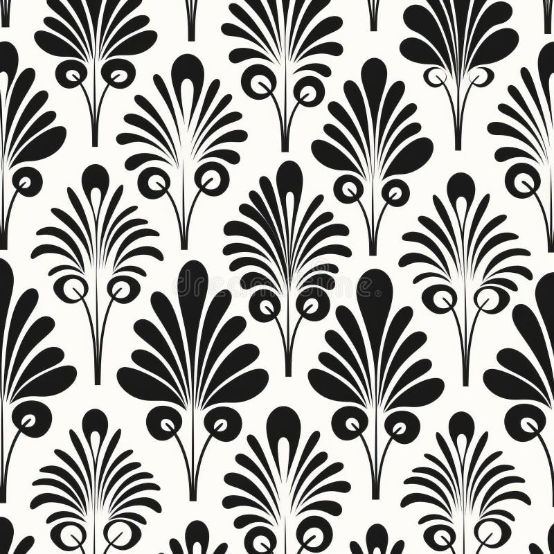 Retro Black and White Seamless Vector Design on White Background Stock ...