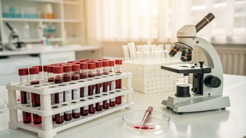 Retro Blood Analysis in a Clinical Lab Vintage Test Tubes Microscope ...