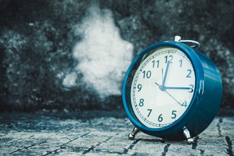 Retro Blue Clock Place on the Concrete Stand Stock Image - Image of ...