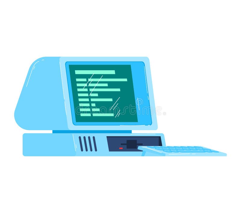 Retro Blue Computer with Keyboard and Floppy Disk Drive. Minimalist ...