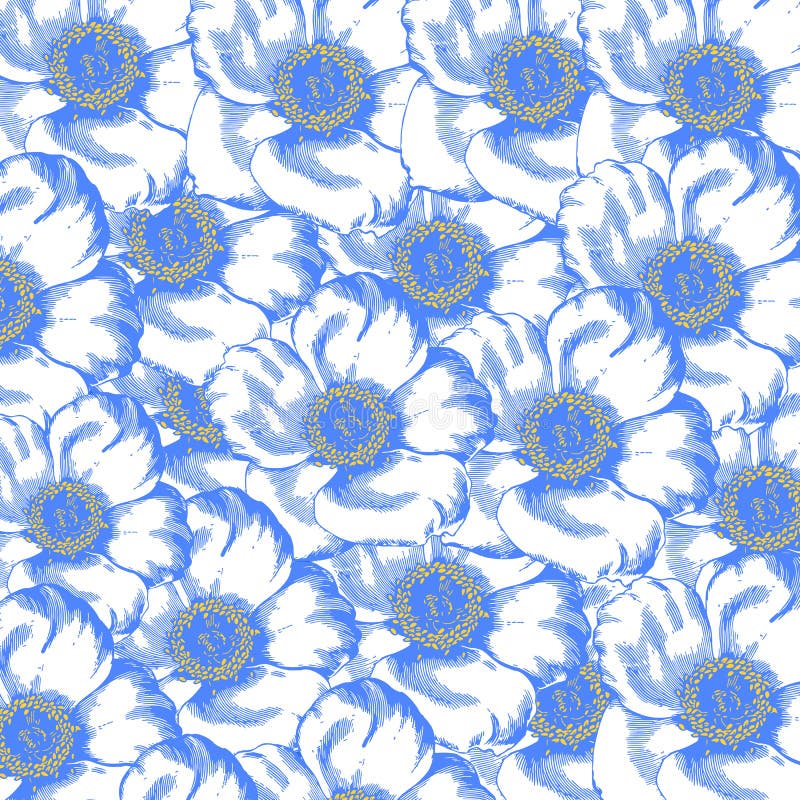 Retro Blue Flower Seamless Pattern. Stock Illustration - Illustration ...