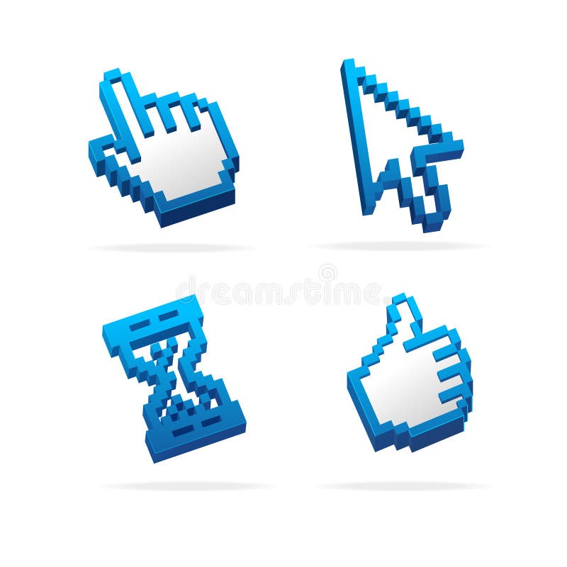 Retro Blue Pixel Computer Cursor Set. Vector Stock Vector ...