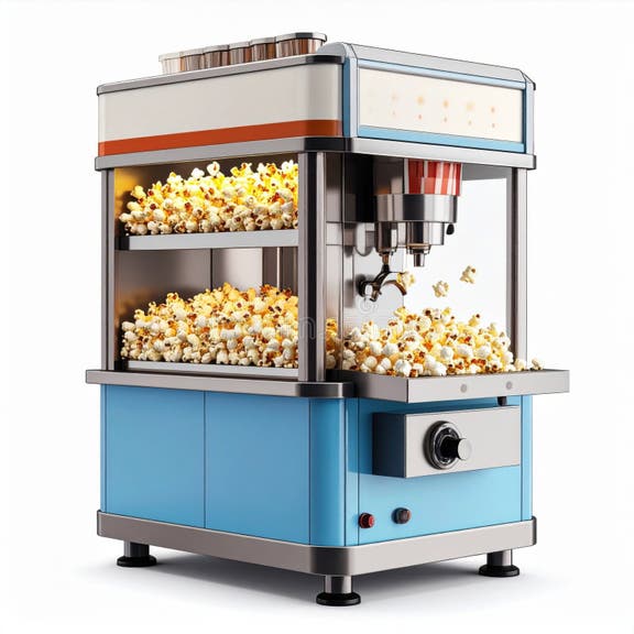 Retro Blue Popcorn Machine Dispensing Popcorn Stock Illustration ...