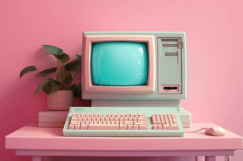 Retro Blue Technology Monitor Computer Office Display Cyberspace Pink ...