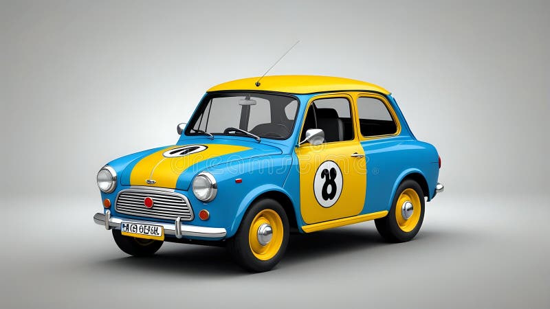 Retro Blue and Yellow Mini Cooper Car Stock Illustration - Illustration ...