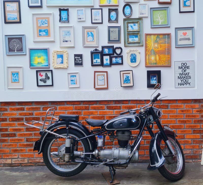Retro BMW Motorcycle in Front of Wall of Fame Editorial Stock Image ...
