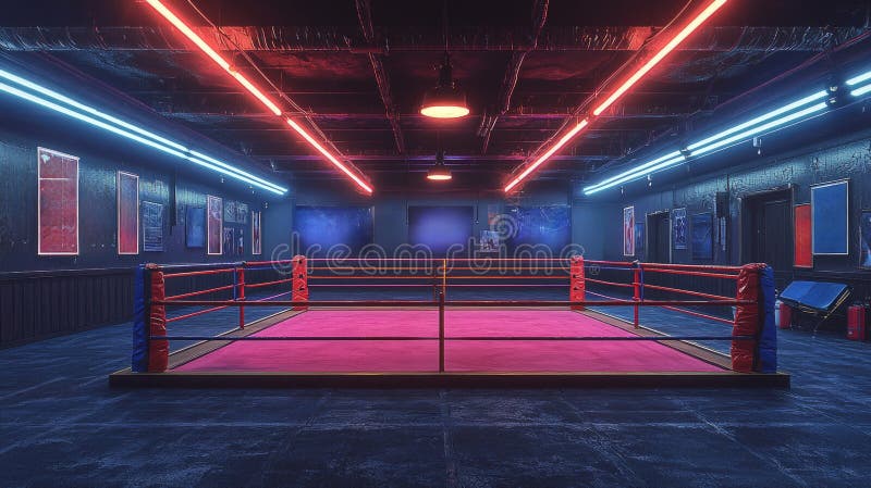 Retro Boxing Ring Features Vibrant Neon Colors and Bold Geometric ...