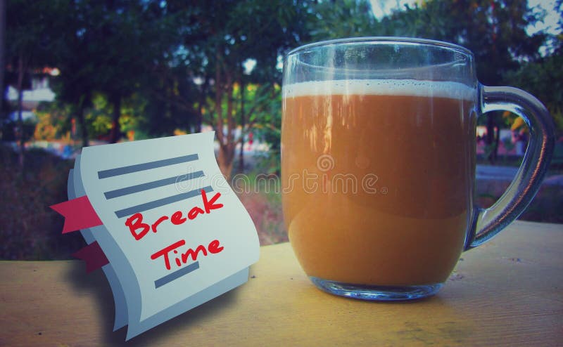 Retro Break Time Concept with Paper Note and a Cup of Coffee. Stock ...