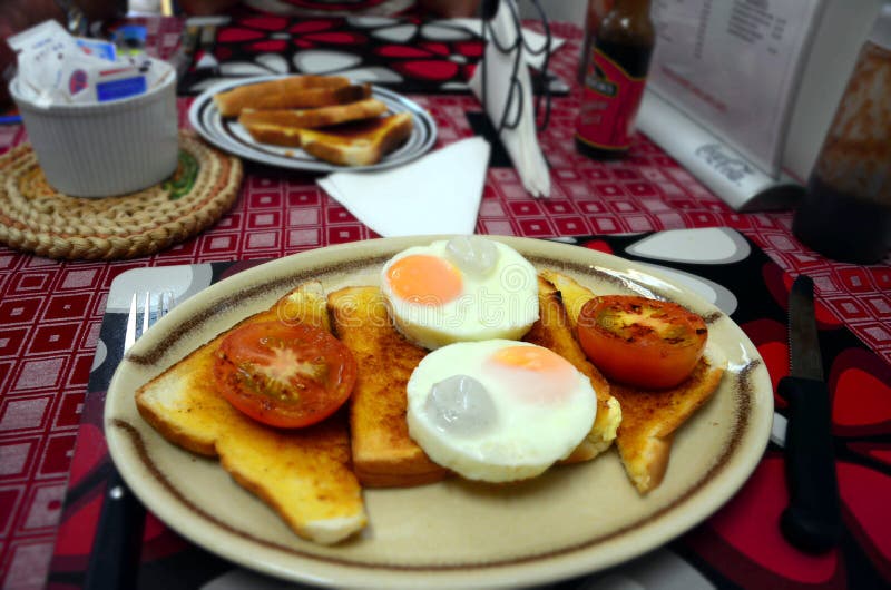 Retro Breakfast in an Old Cafe Stock Image - Image of bread, table ...