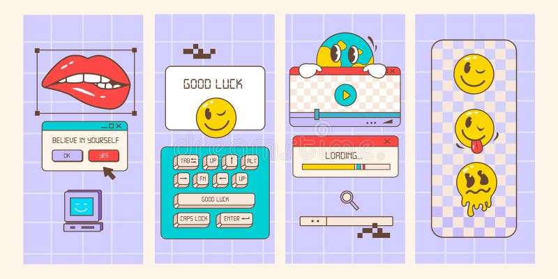 Retro Browser Computer Window in 90s Vaporwave Style with Smile Face ...