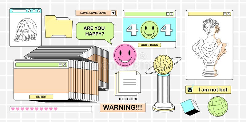 Retro Browser Computer Window Vector Illustration of UI and UX. Funny ...