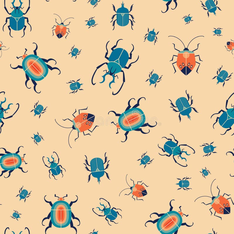Retro Bug Seamless Pattern. Vector Geometric Print with Different Bugs Stock Vector ...