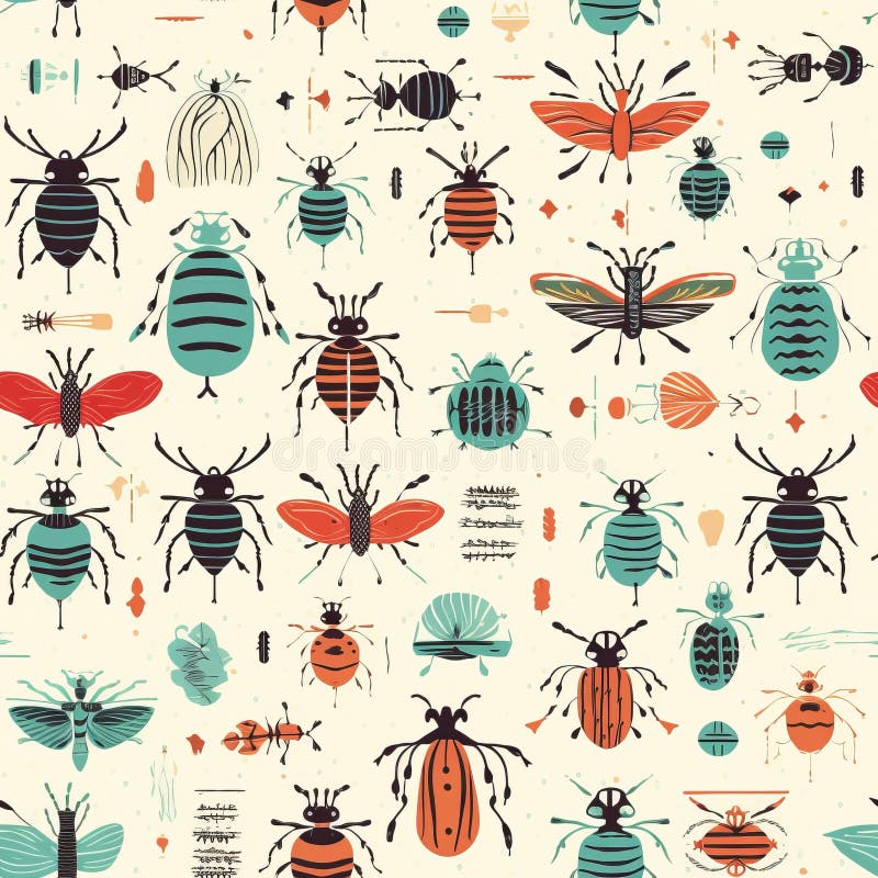 Retro Bugs and Beetles Seamless Pattern - Vintage Repeat Print Design ... Retro Bugs and Beetles Seamless Pattern - Vintage Repeat Print Design ...