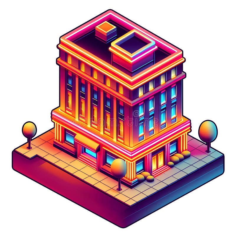 Retro Building Isometric Low Poly Icon Stock Photo - Image of modern ...