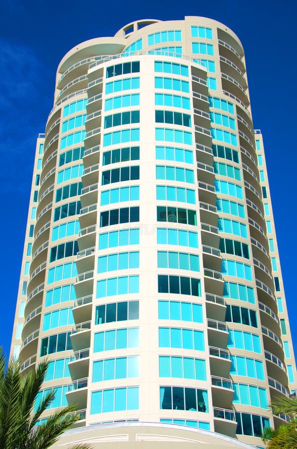 Retro Building in South Florida with Palm Trees Stock Photo - Image of ...