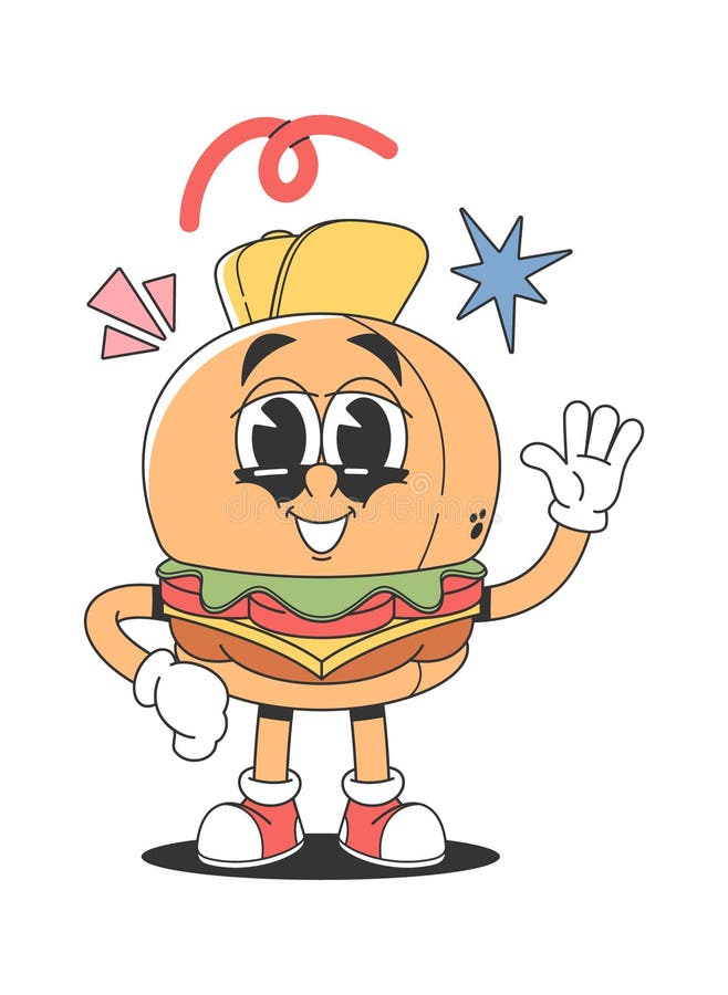 Retro Burger Comic Character Doodle Stock Vector - Illustration of ...