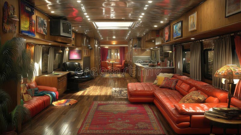 Retro Bus Conversion, Vintage Interior Design Stock Photo - Image of ...