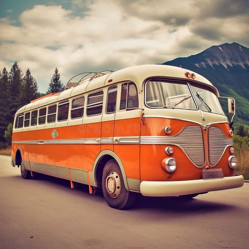 Retro Bus on the Road. Retro Style Image. Stock Illustration ...