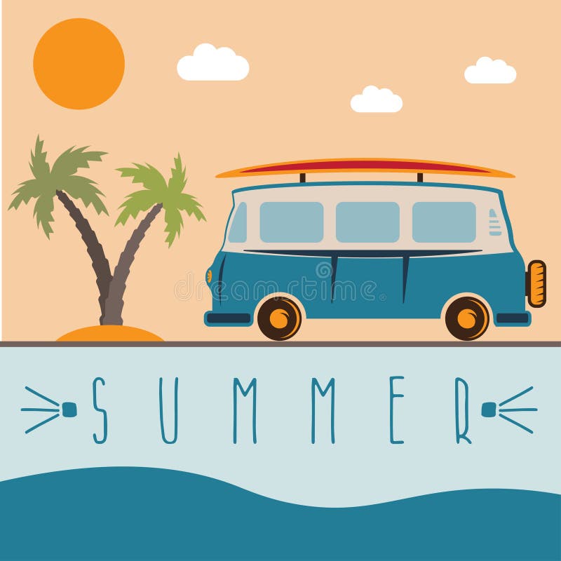 Retro Bus with Surfboard Vector Design Stock Vector - Illustration of ...