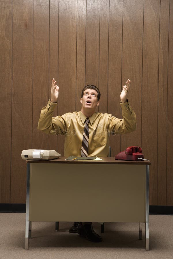 Retro Business Scene of Angry Man at Desk. Stock Photo - Image of adult ...