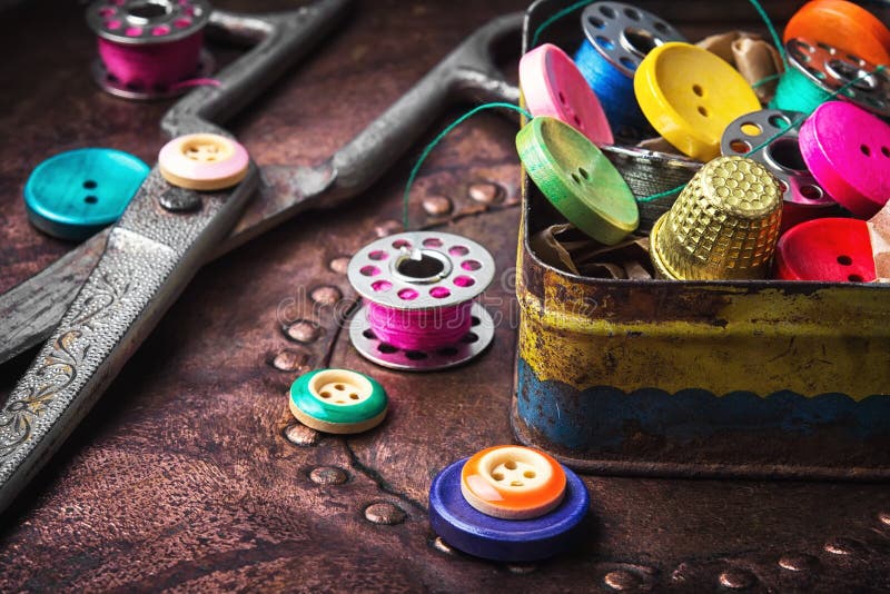 Retro buttons and threads stock photo. Image of retro - 95582890