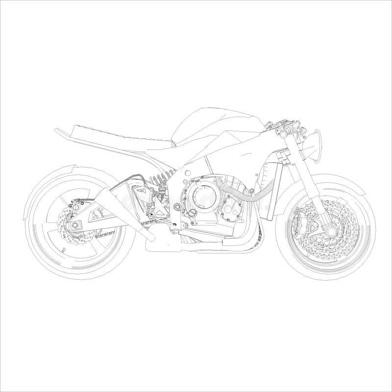 Retro Cafe Racer Classic Motorcycle Wire Frame Blueprint Vector ...