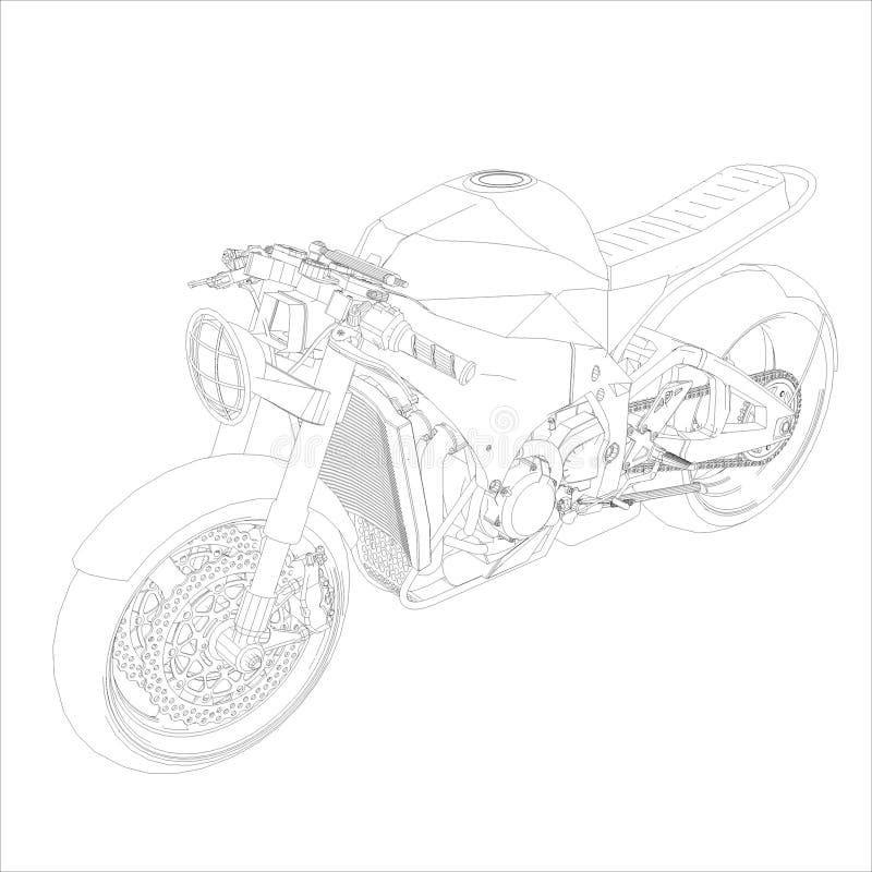 Retro Cafe Racer Classic Motorcycle Wire Frame Blueprint Vector ...