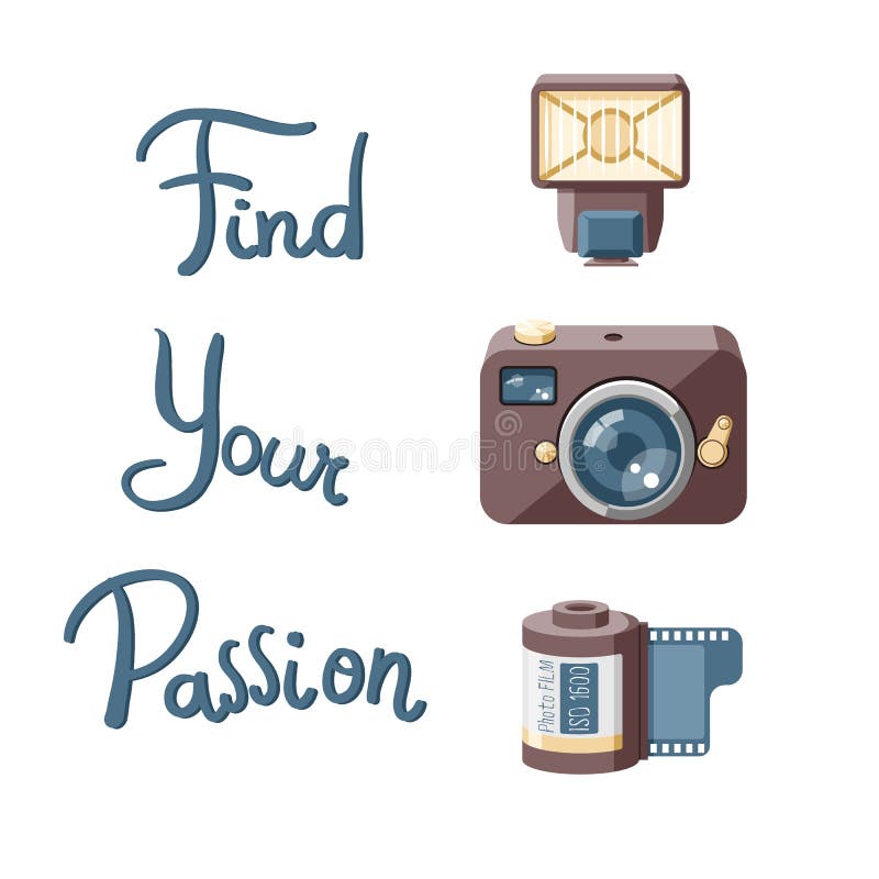Retro Camera and Accessories with Lettering Stock Illustration ...