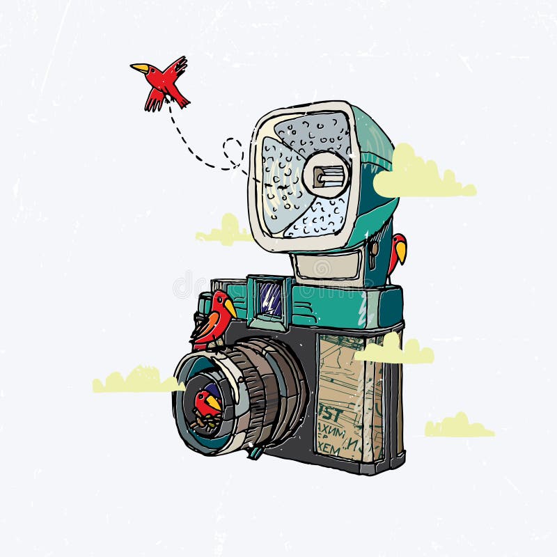 Camera birds stock vector. Illustration of drawing, object - 43999373
