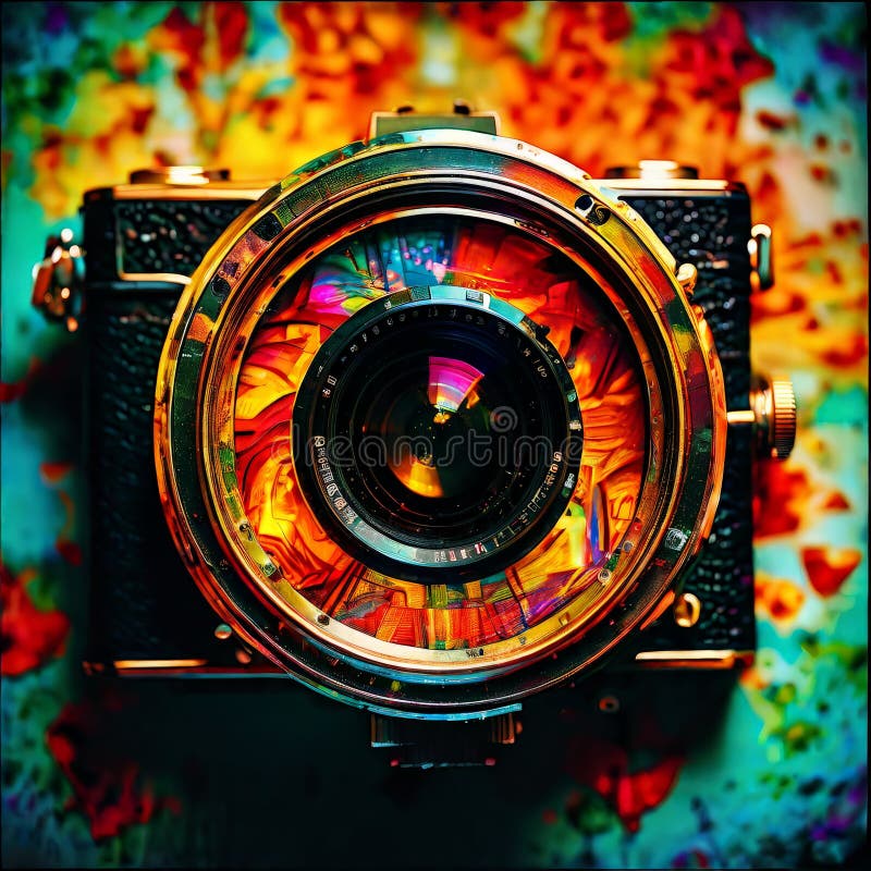 Retro Camera with Colorful Abstract Lens Reflection Stock Image - Image ...
