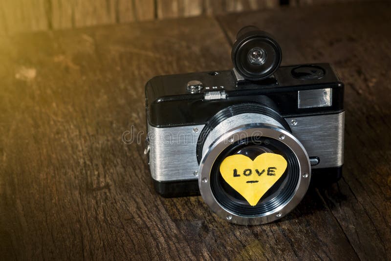 Old Retro Camera With Heart Love Photography Creative Concept Stock ...