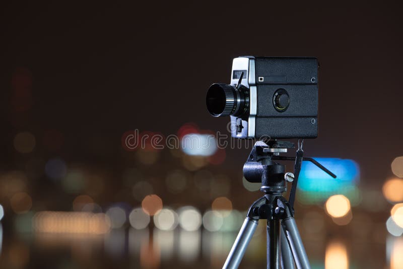 Retro Camera the Night View of City. Stock Photo - Image of horizontal ...