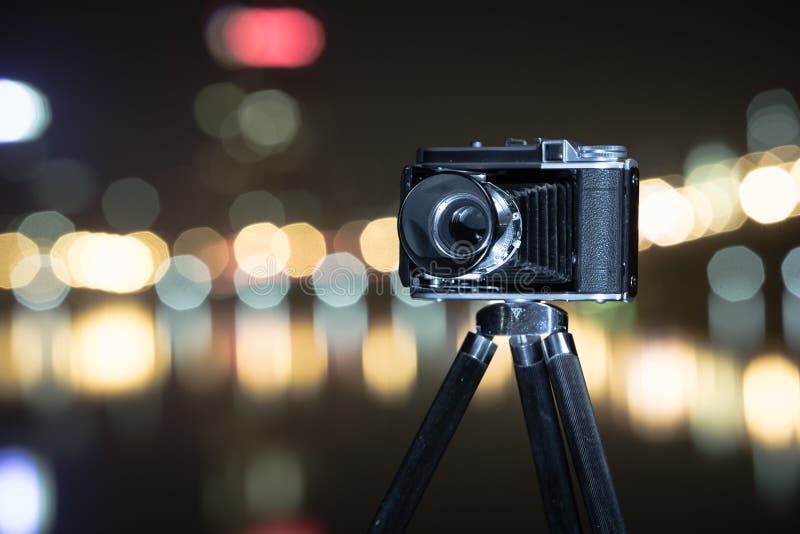 Retro Camera the Night View of City. Stock Image - Image of blur ...