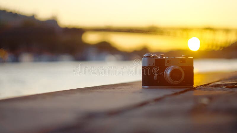 Camera with Sunset on White Stock Image - Image of landscape, sunset ...
