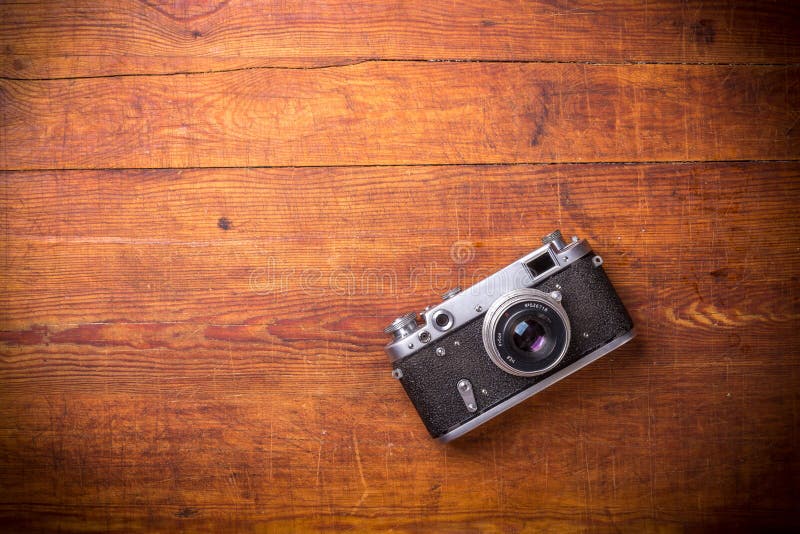 Retro Camera on Wood Table Background Stock Photo - Image of abstract ...