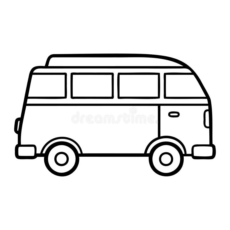 Retro Camper Van Line Art Doodle Stock Vector - Illustration of city ...