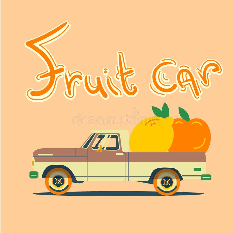 Retro car with big fruits stock vector. Illustration of recreation ...
