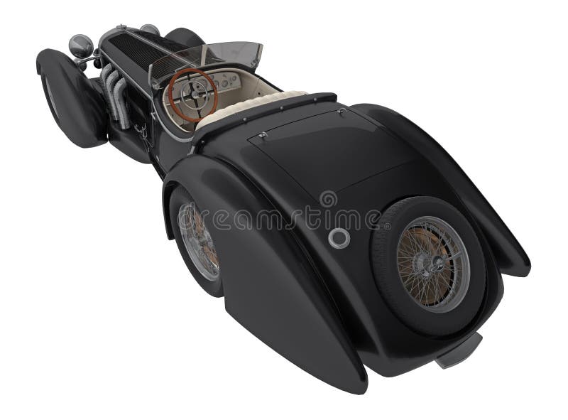 Retro Car Cabriolet Back View on White 3d Rendering Stock Illustration ...