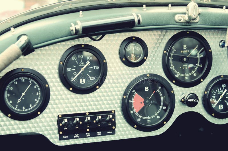 Retro Car Dashboard with Gauges Stock Image - Image of american, mono ...