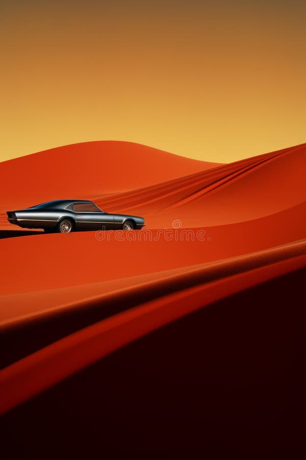 Retro Car in the Desert. 3d Rendering. Computer Digital Drawing Stock ...