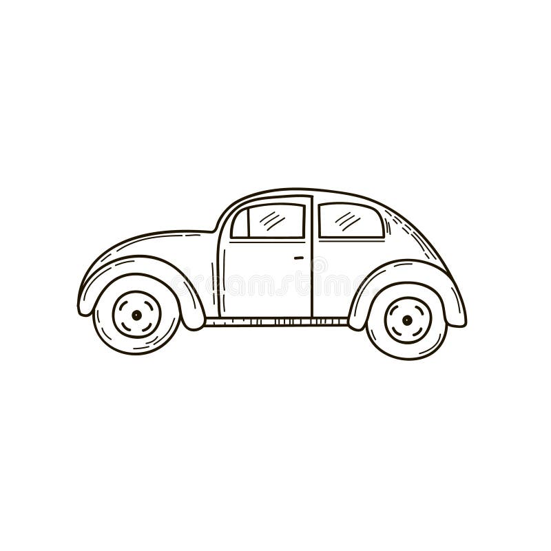 Retro Car Drawing. Vector Linear Freehand Illustration in Doodle Style ...
