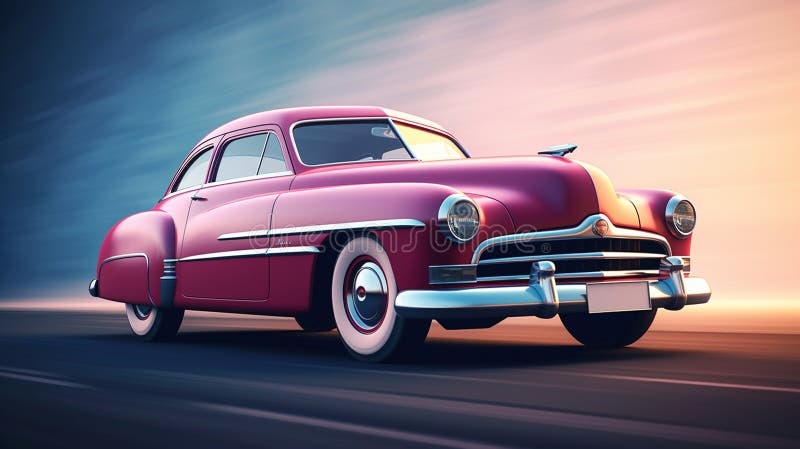 Retro Car Driving Down the Road Taking You Back in Time Stock ...